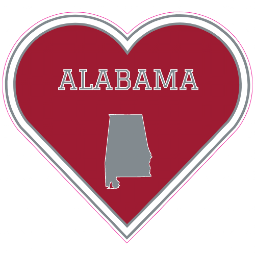 Alabama State Heart Shaped Sticker - U.S. Custom Stickers