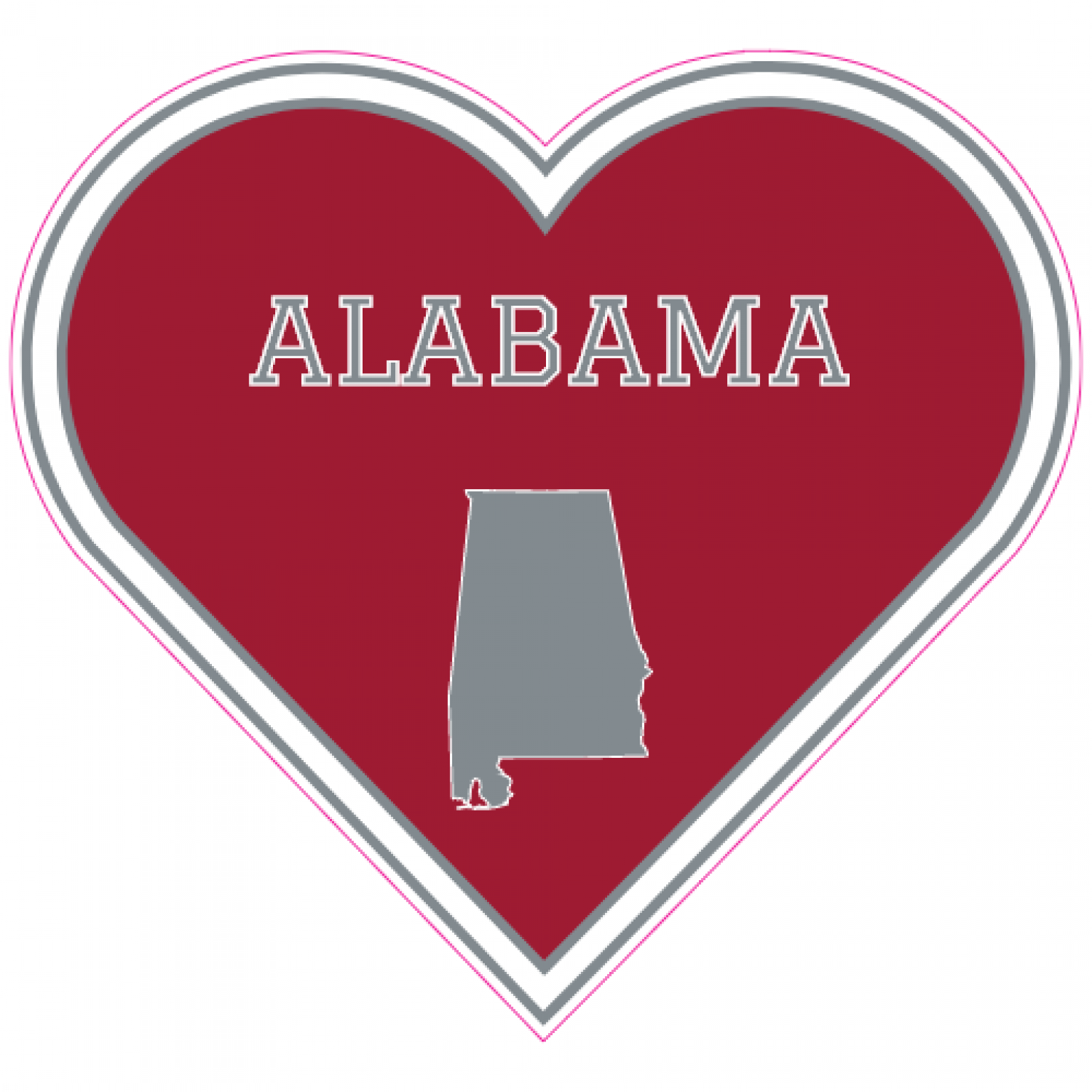 Alabama State Heart Shaped Sticker - U.S. Custom Stickers