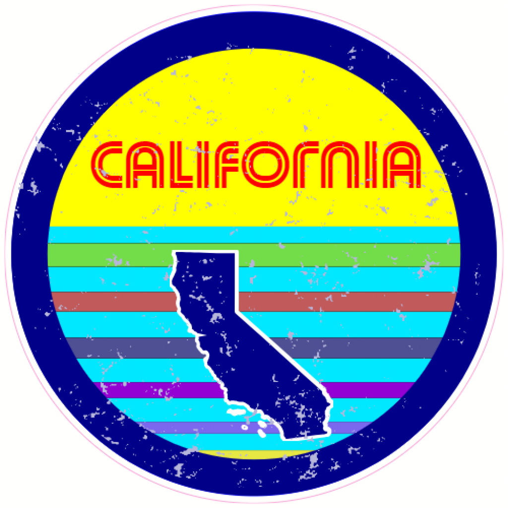 California Sunshine Retro Circle Sticker - U.S. Custom Stickers