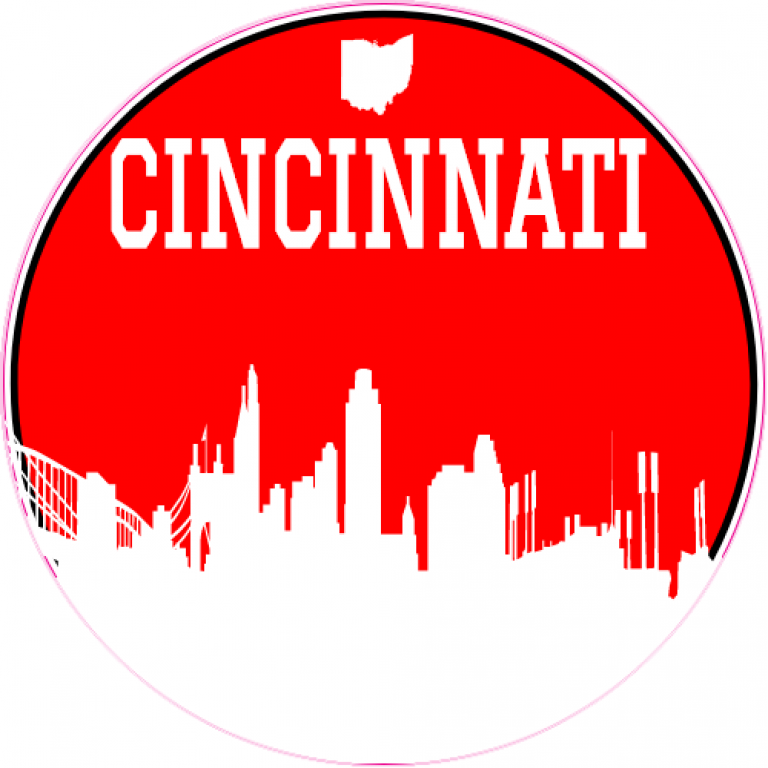 Cincinnati Red Skyline Circle Sticker - U.S. Custom Stickers