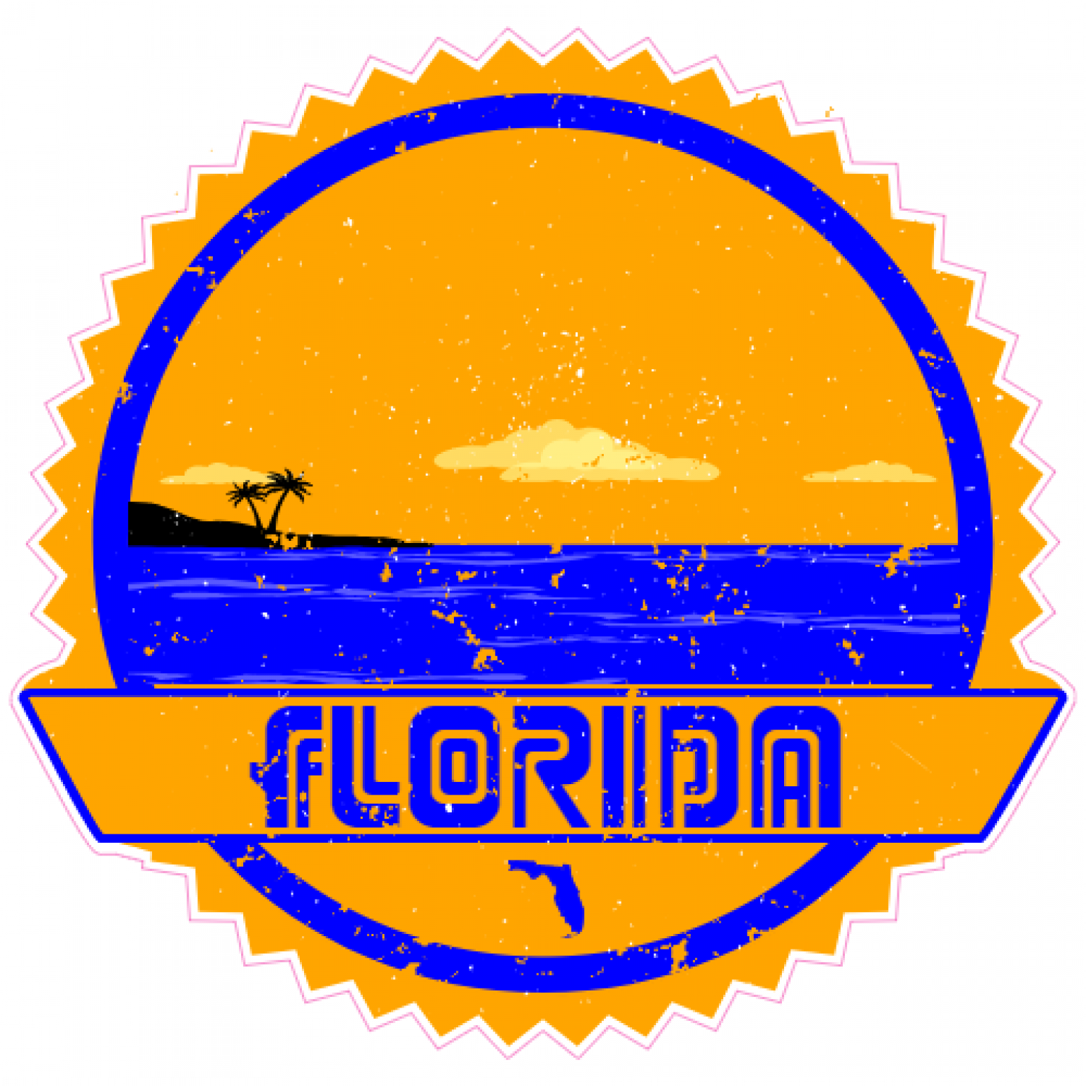 Florida Sunshine Retro Distressed Sticker - U.S. Custom Stickers