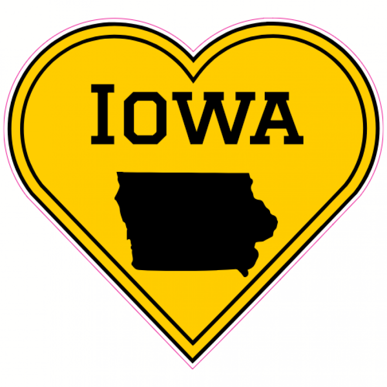 Custom Iowa Black Gold Heart Shaped Decal - Sticker Printing