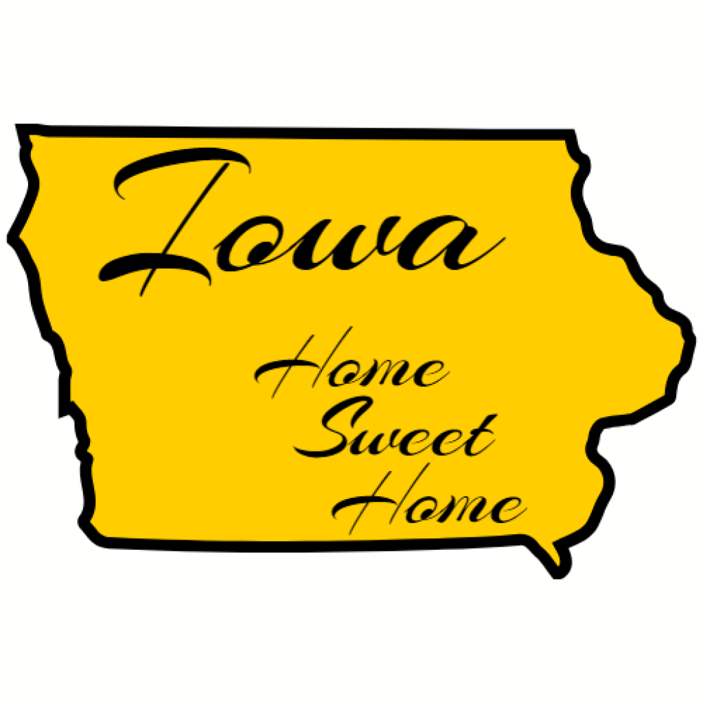 Iowa Home Sweet Home State Shaped Sticker - U.S. Custom Stickers