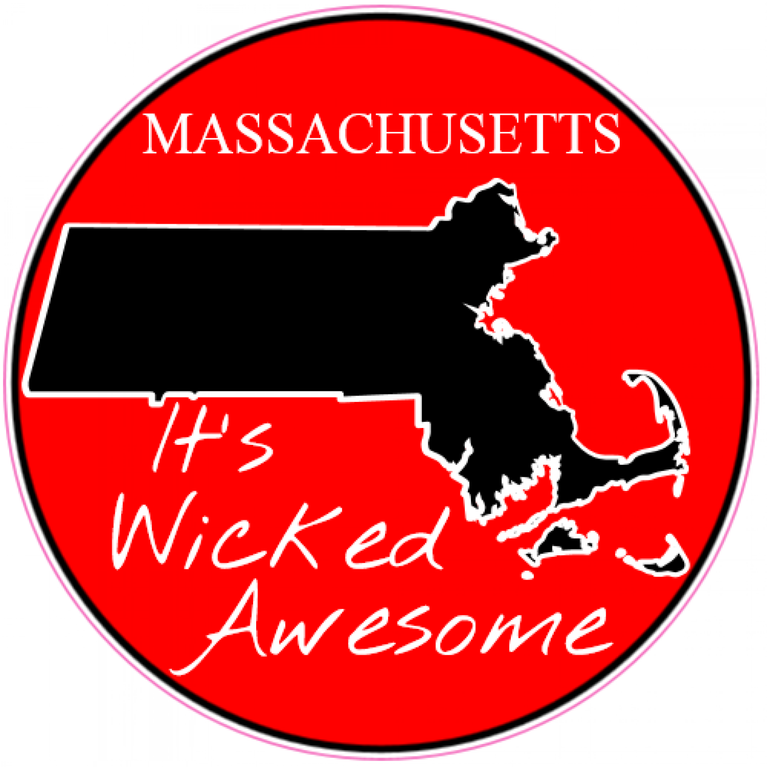 Massachusetts Wicked Awesome Red Circle Decal - U.S. Custom Stickers