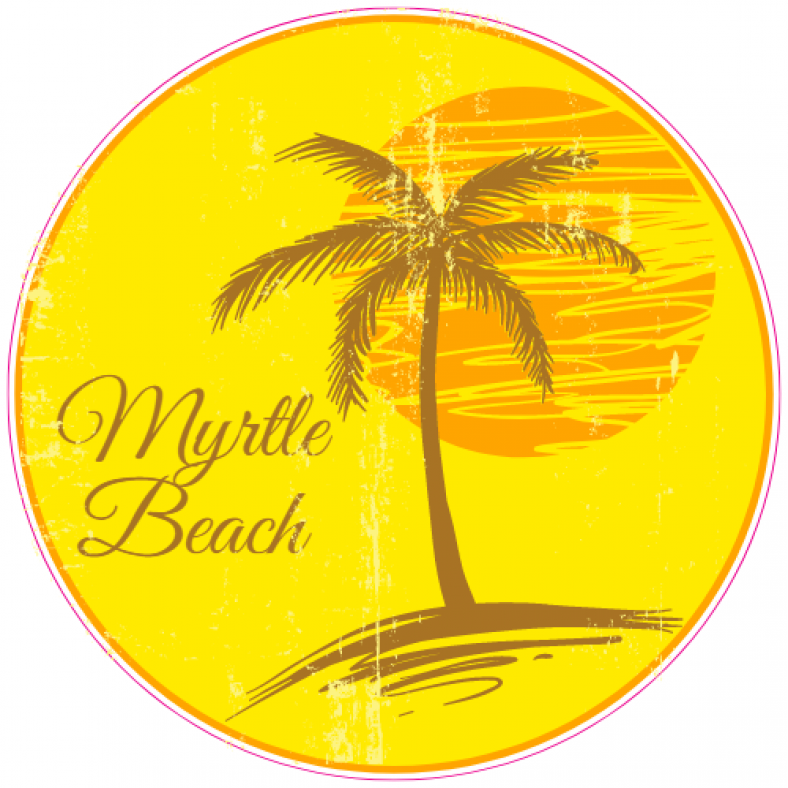 Myrtle Beach Palm Tree Circle Sticker - U.S. Custom Stickers