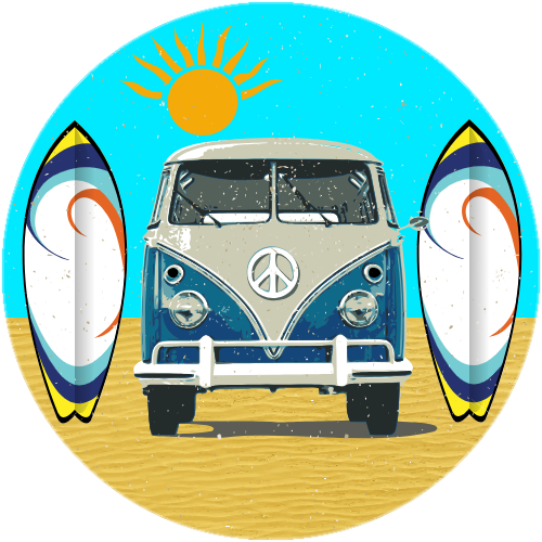 Custom Surf Van Surfboard Circle Decal - Sticker Printing